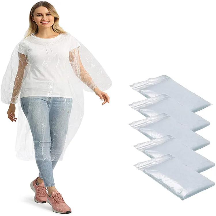 Thick Plastic Disposable Rain Poncho Clear Adult Raincoat With Hood ...
