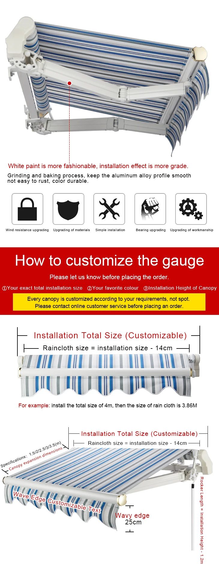 Wholesale Aluminum Mounted Wall Retractable Sun Awning Rustedproof Sun Arm Awning for Outdoor ...