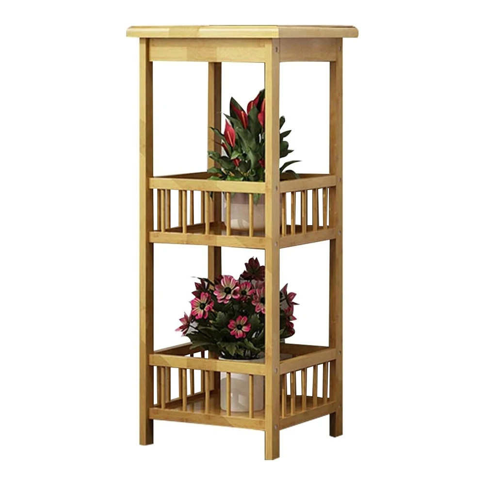 Standing Shelving Unit With 2 Level Shelf Made Of Bamboo Decorative ...