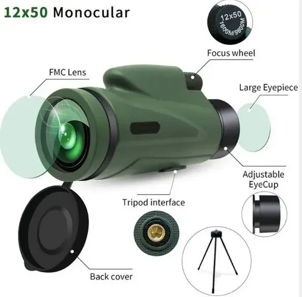 12X50 Monocular - High Definition Telescope for Camping