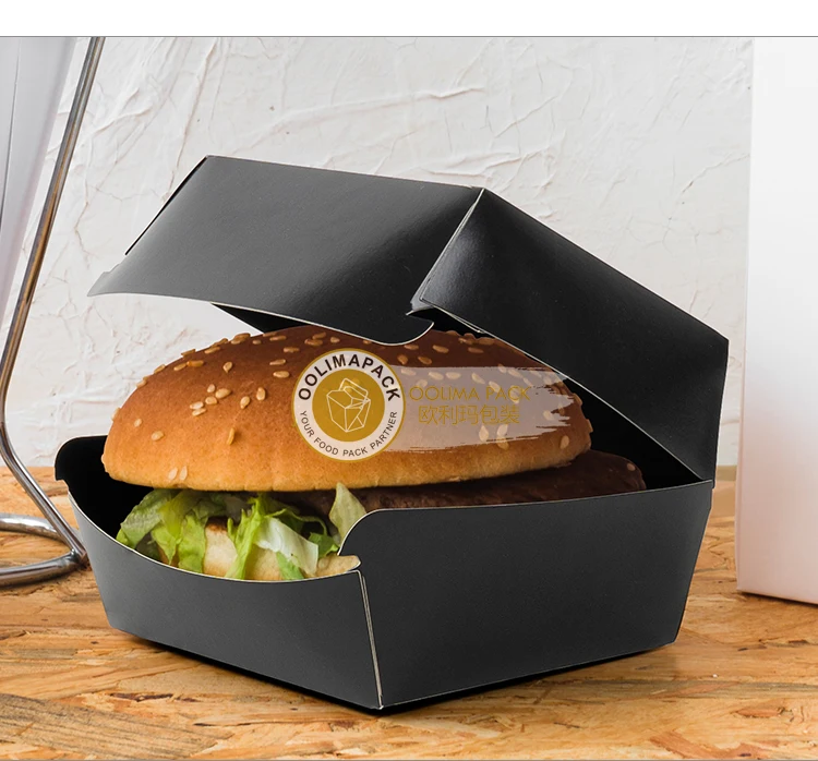 OOLIMAPACK Hot Selling Black Custom Burger Box Packaging