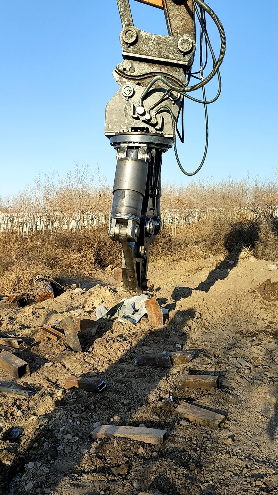 Hydraulic Demolition Shears Cutting Waste Steel And Dismantling Of Old ...