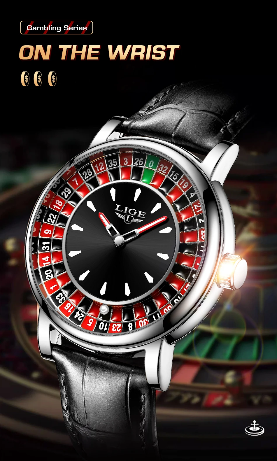 LIGE LG89161 Quartz Movement Roulette Watch - Luminous Mens Watch for ...