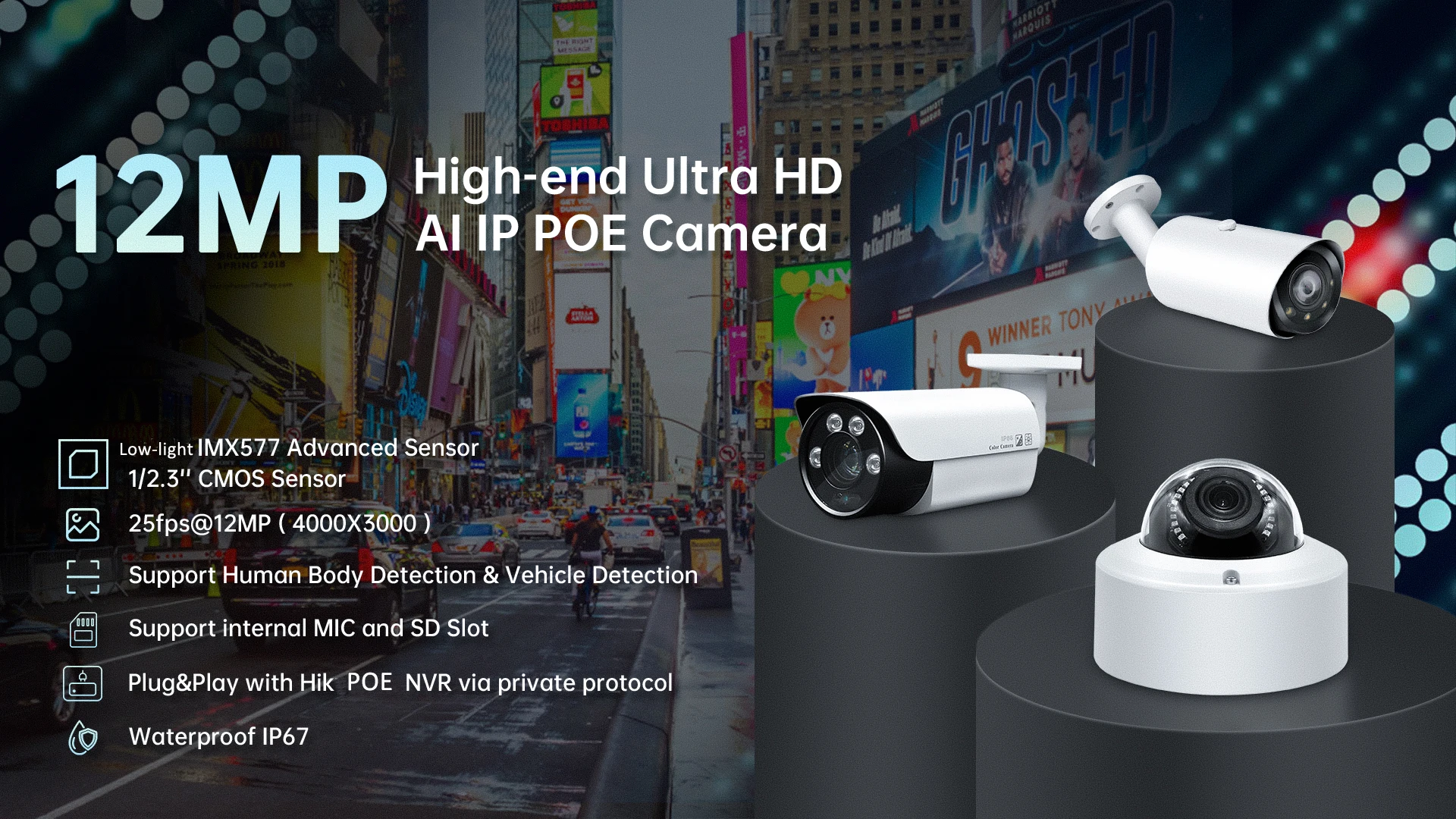 4K 8MP Color Vu Smart Dual Light and Voice Alert Turret POE IP Camera