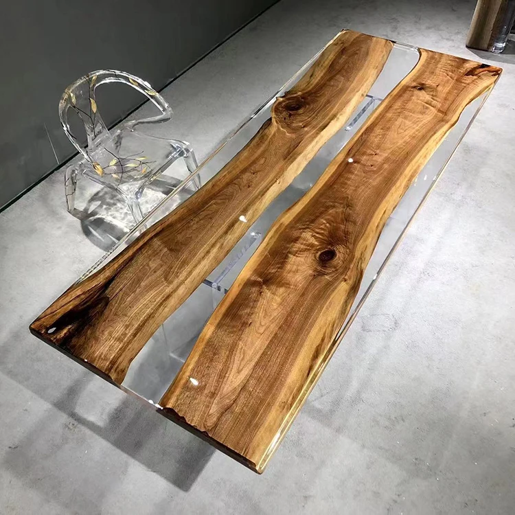 New Arrival Natural Solid Wood Genuine Epoxy Resin Table and Dining ...