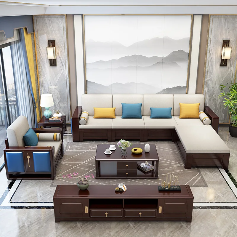 Modern Minimalist All Solid Wood Sofa Living Room Sofa Set Small ...