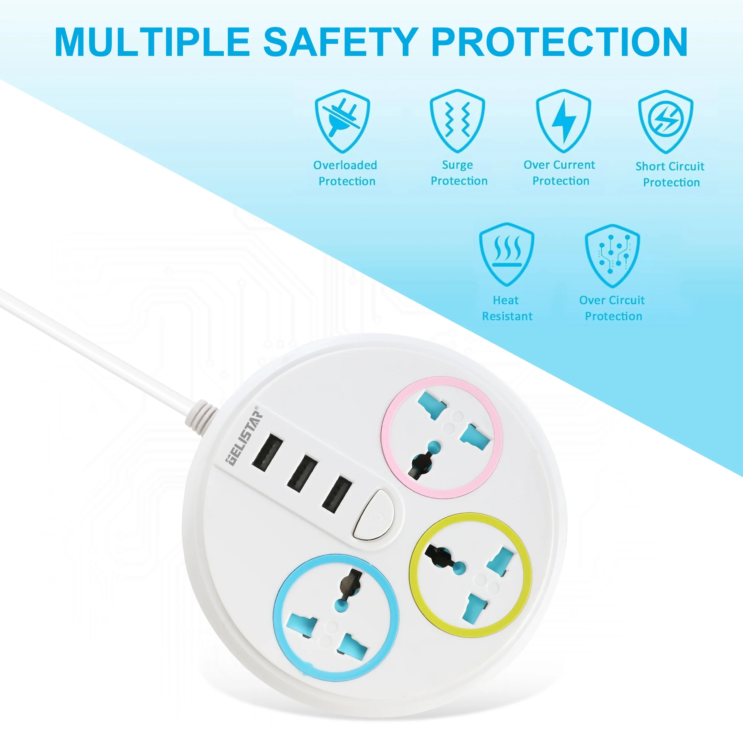 Round Universal Standard Colorful Power Extension Cord Electric Power ...