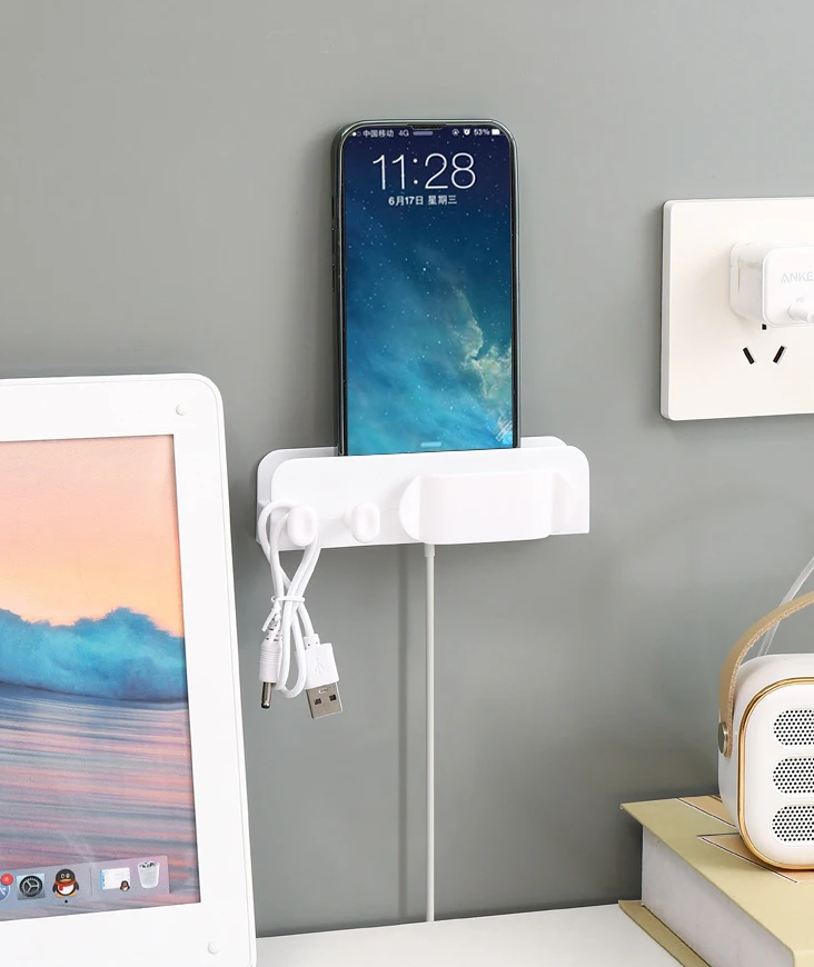 2023 Wall Mount Phone Holder With Adhesive Strip For Bedroom Cable ...