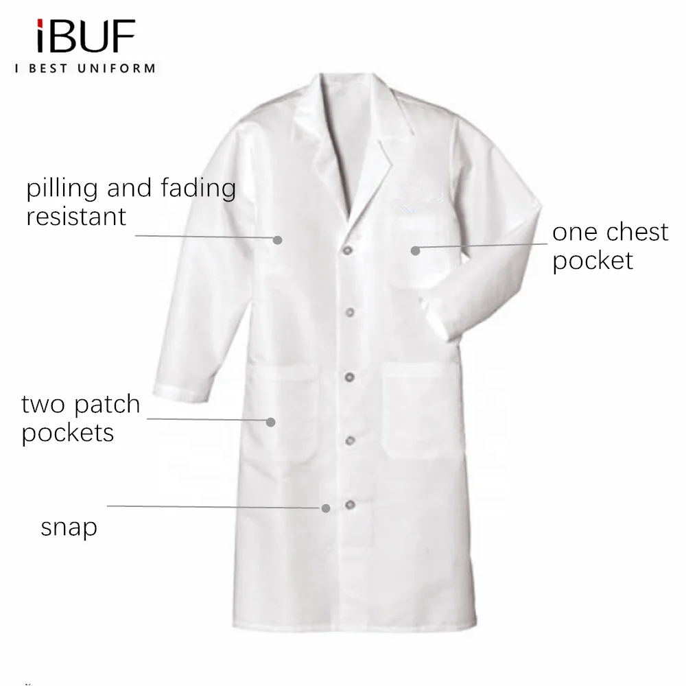 White Polyester Combined Cotton Lab Coat - Buy Lab Coat,Stud Closure ...