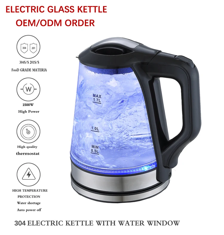 1.7 Liter Black And Silver Electric Glass And Steel Hot Tea Water ...