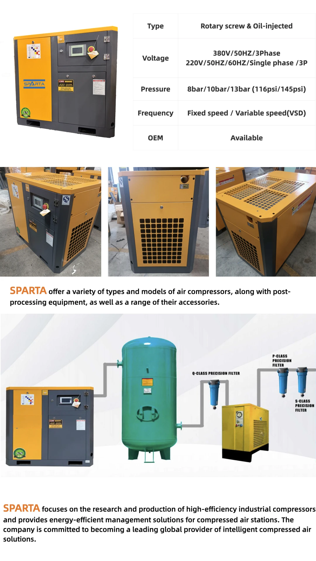 Industrial Use Sp30a22kw Fixed Frequency Conversion Screw Air ...