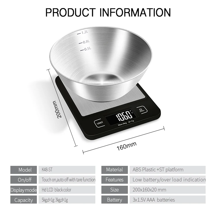 Home Stainless Steel 5 Kg Digital Electronic Weight Food Kitchen Scale ...