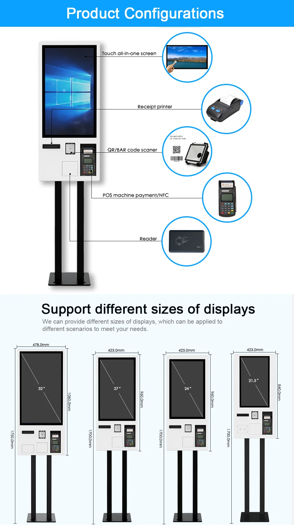 Win11 Win10 Android Self Payment Advertising Display Terminal Stand ...