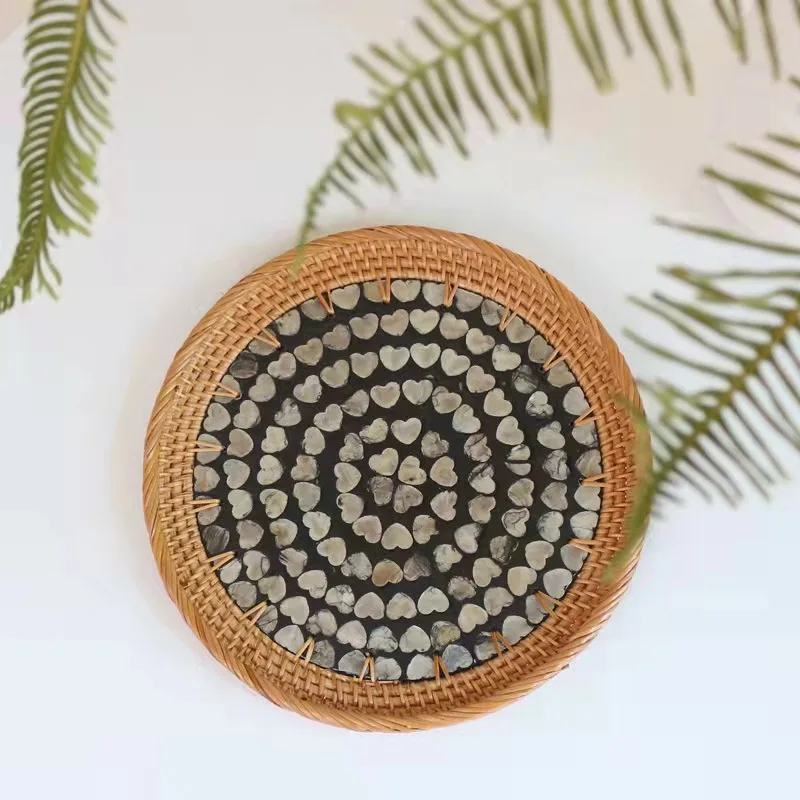 Unique Exotic Handmade Pearl Round Rattan Woven Snack Tray Creative ...