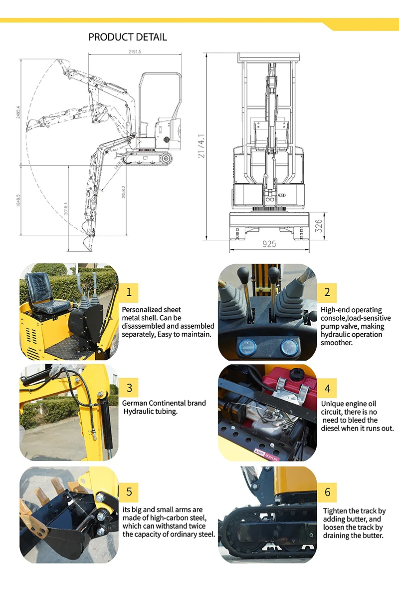 Mini Crawler Hydraulic Pilot Digger Yb-12b 1000kg Small Digger Machine ...