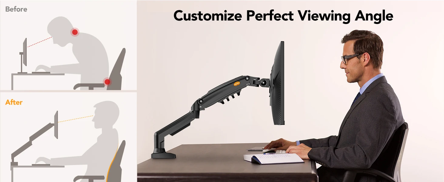 Black Single Monitor Mount Stand For Desk With Clamp & Grommet, Fits 17 ...