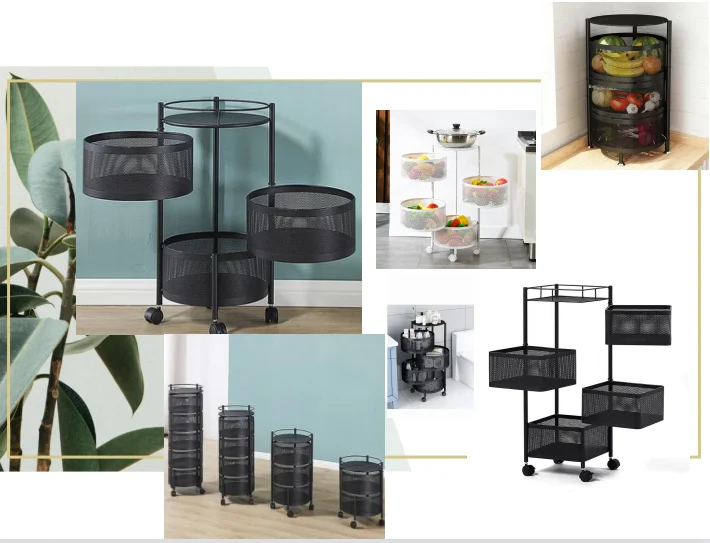 360 Degree Rotation Food Trolley Rack Fruit Storage Kitchen Cart ...
