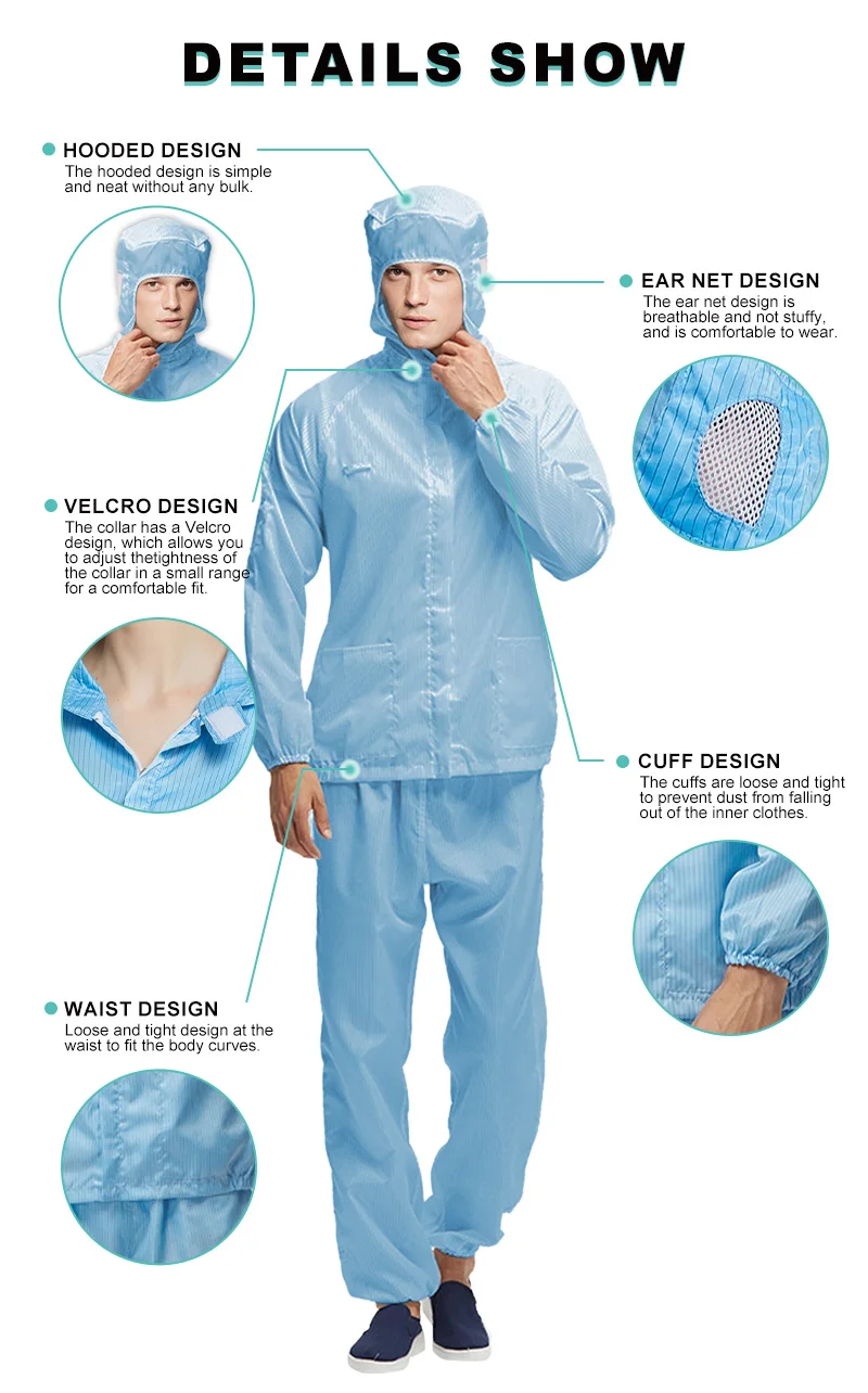 Esd Cleanroom Coverall Anti Static Smock Reusable Food Factory Reusable ...