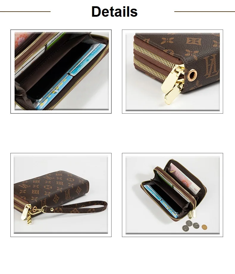 Luxury Designer Double Zipper Pocket Wallet With Clutch Holder Credit ...