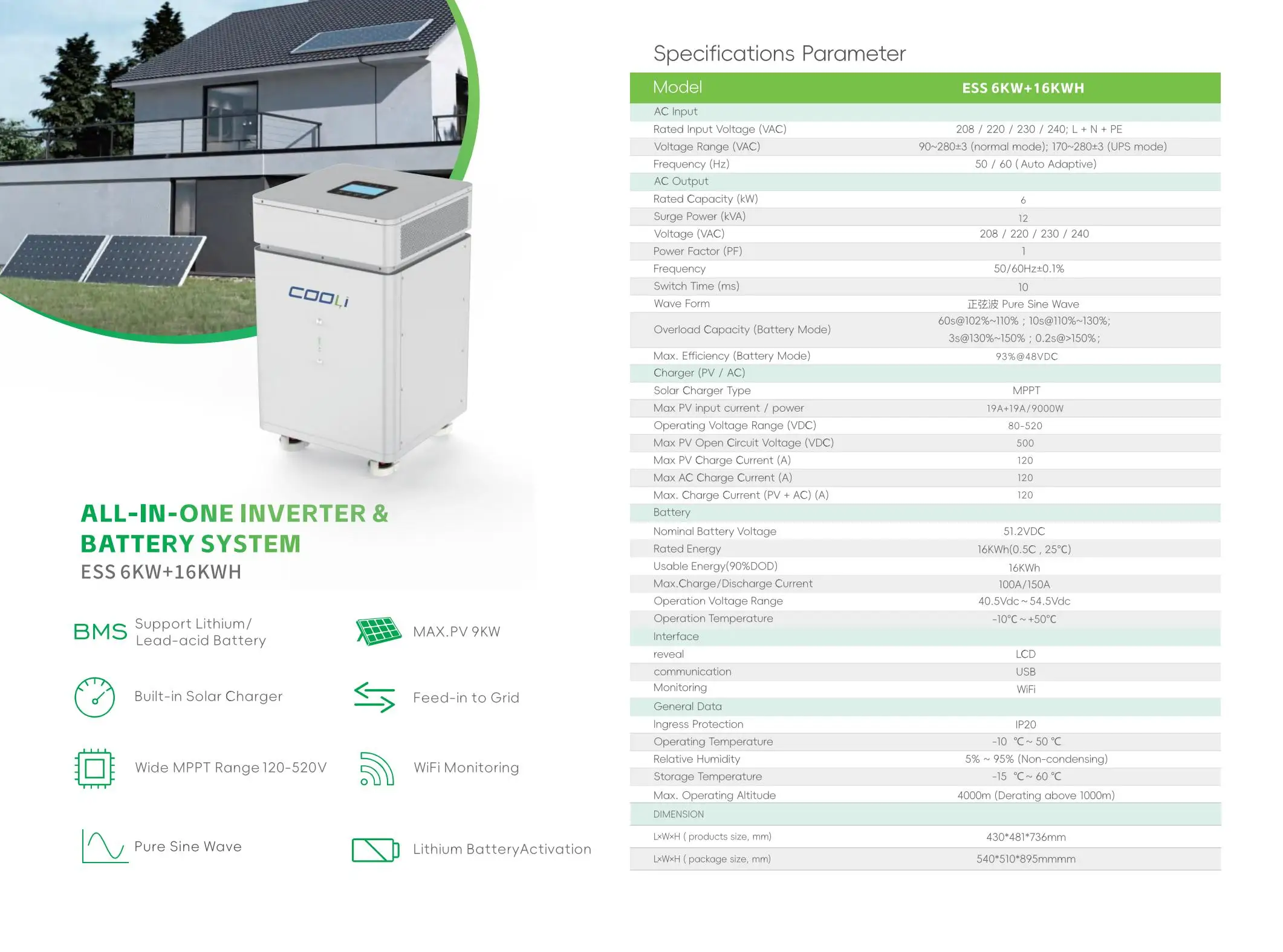 6KW 16KWH All-in-One Solar Energy Storage System ESS LiFePO4 Battery ...