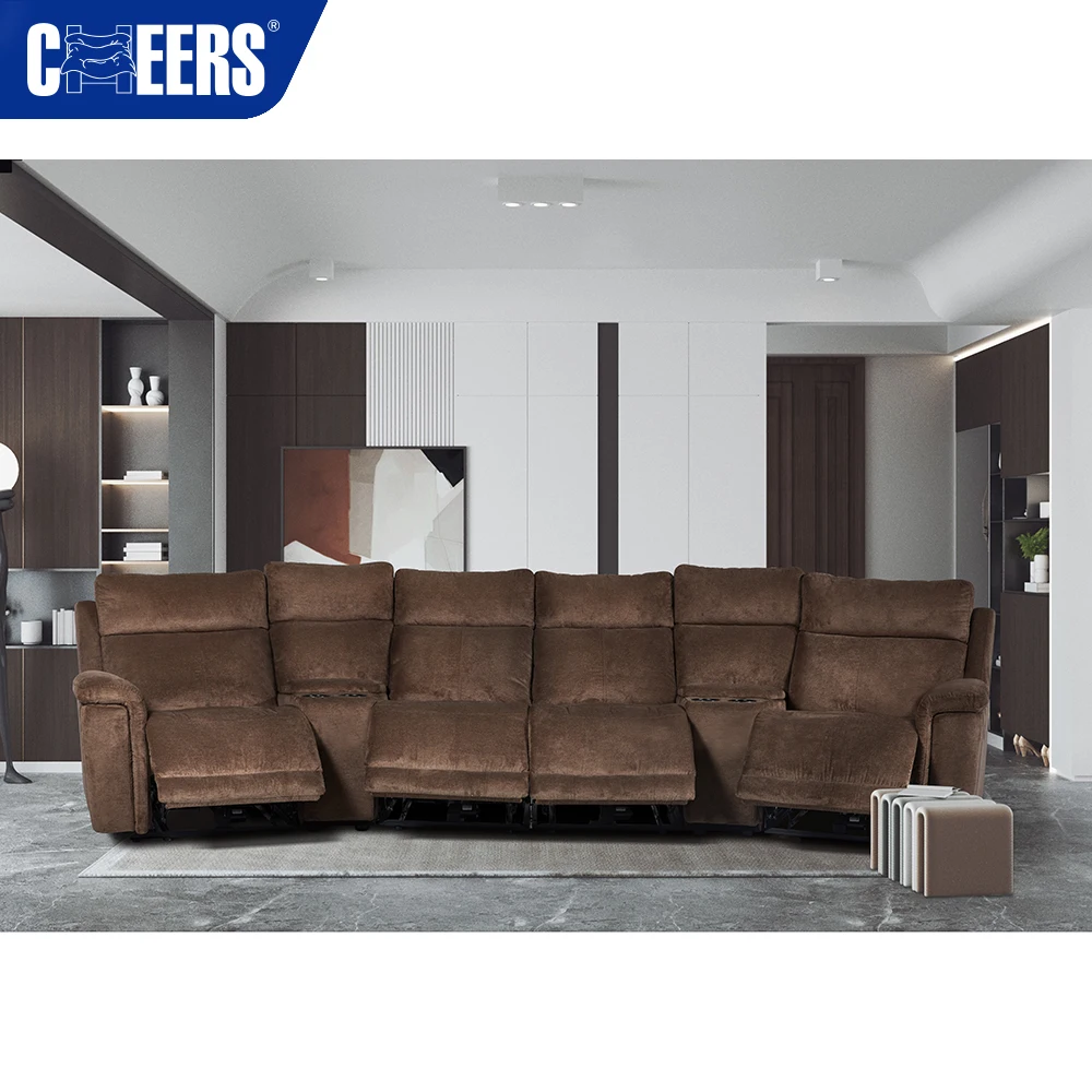 Manwah Cheers Electric Fabric Gray Upholstered Reclining Home Theater ...