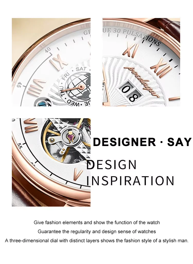 POEDAGAR Automatic Mechanical Tourbillon Business Watch