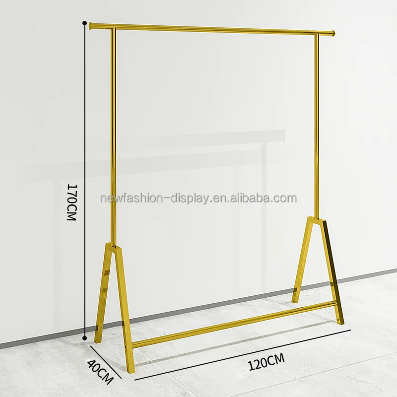 Custom Shiny Gold Stainless Steel Clothes Stand Apparel Garment Display ...