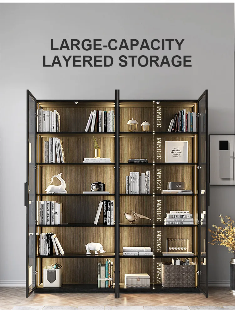 Multi-function Combination Glass Door Led Light Display Bookcase Wine ...