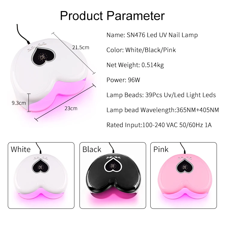 Misbeauty Heart-Shape Screen Elegant Design Pro Cure UV-LED Nail Lamp ...