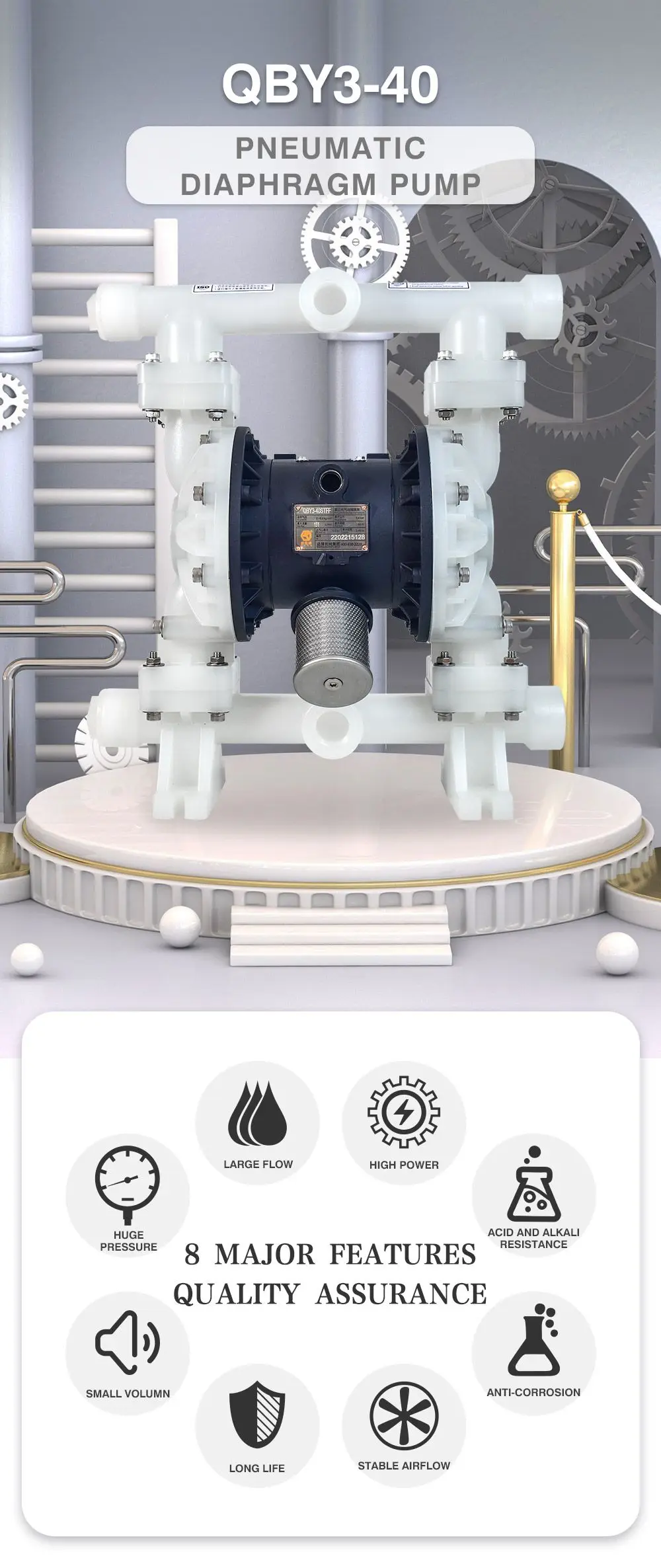 GODO QBY3-40S Air Operated Diaphragm Pump Water and Sewage Pump for Water Treatment Corrosion ...