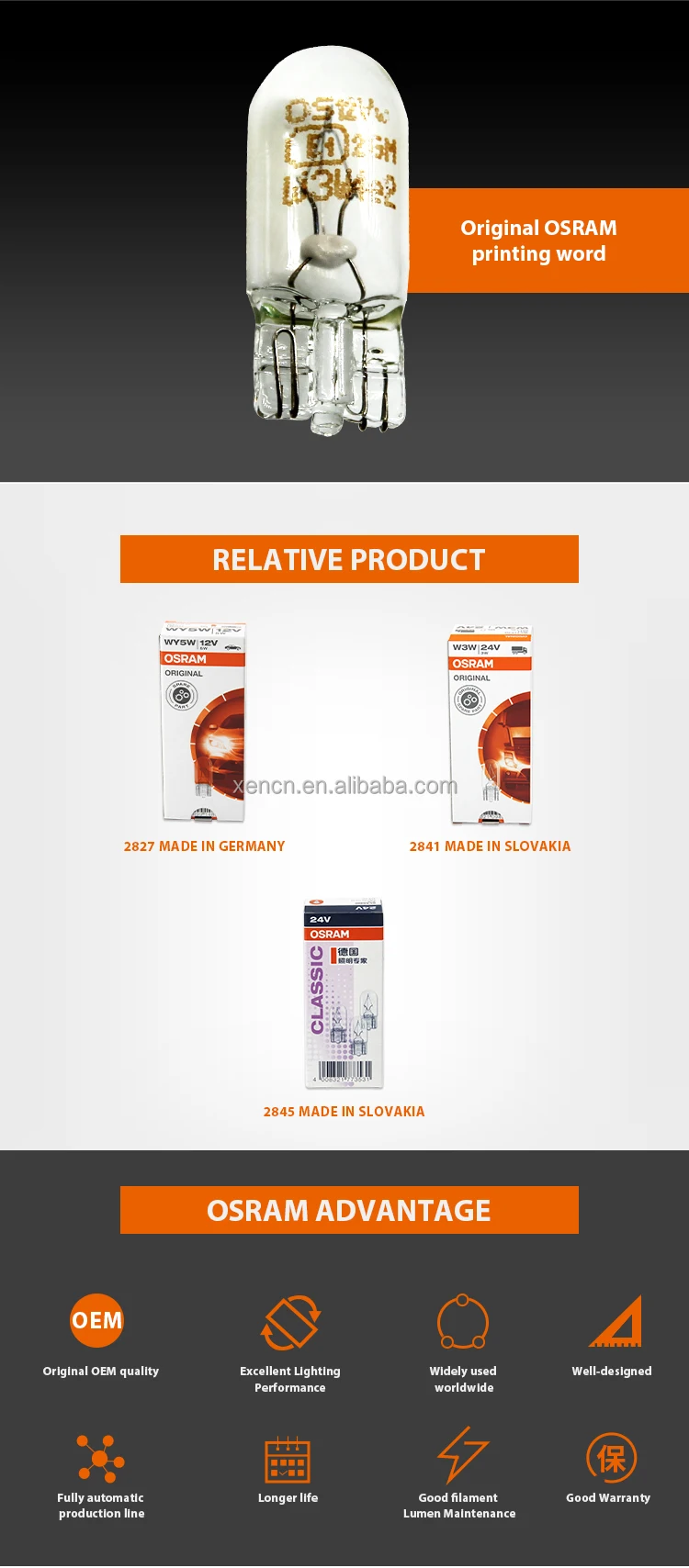 OSRAM 2825 T10 12V W5W E1 Signal Bulb - Natural White Light