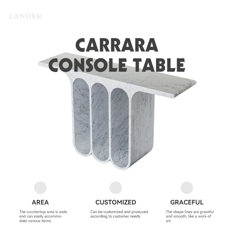 Lander Stone Cararra White Marble Artistic Console Tables Living Room ...