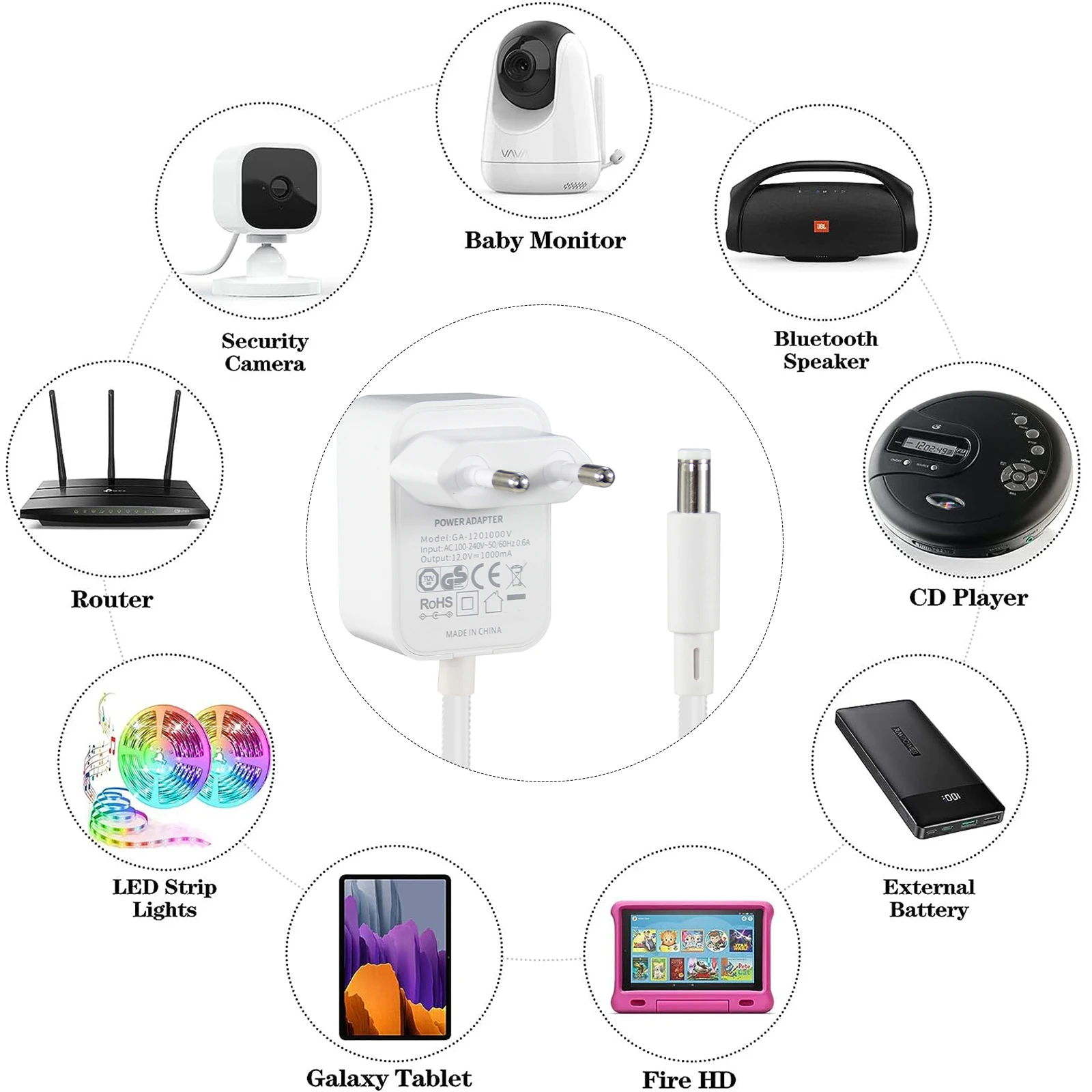 12v 1a Power Supply Adapter 100~240v Ac To Dc 12 Volt 1 Amp 12w ...