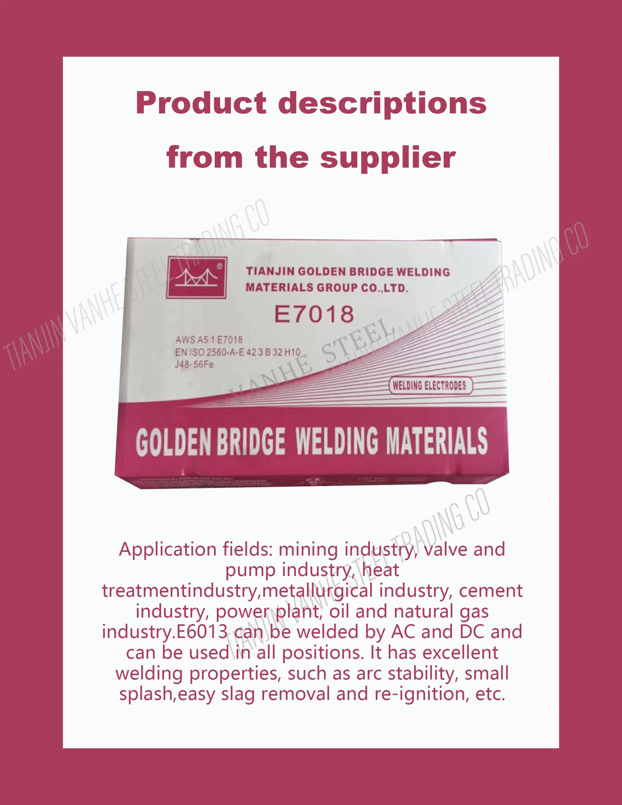 Golden Bridge E7016 E6011 E3018 E7018 Welding Electrodes