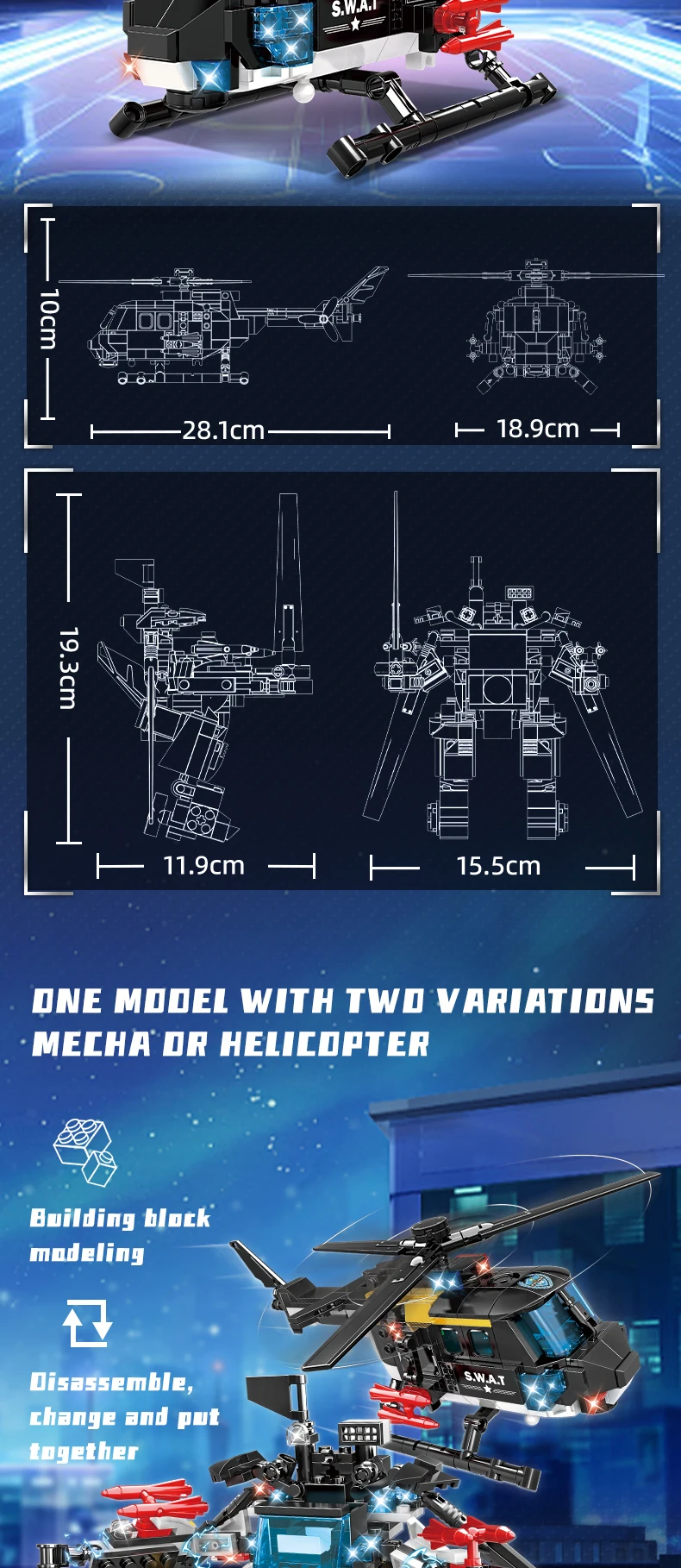 Woma Toys Mechanical SWAT Robot - Transforming Building Block Model