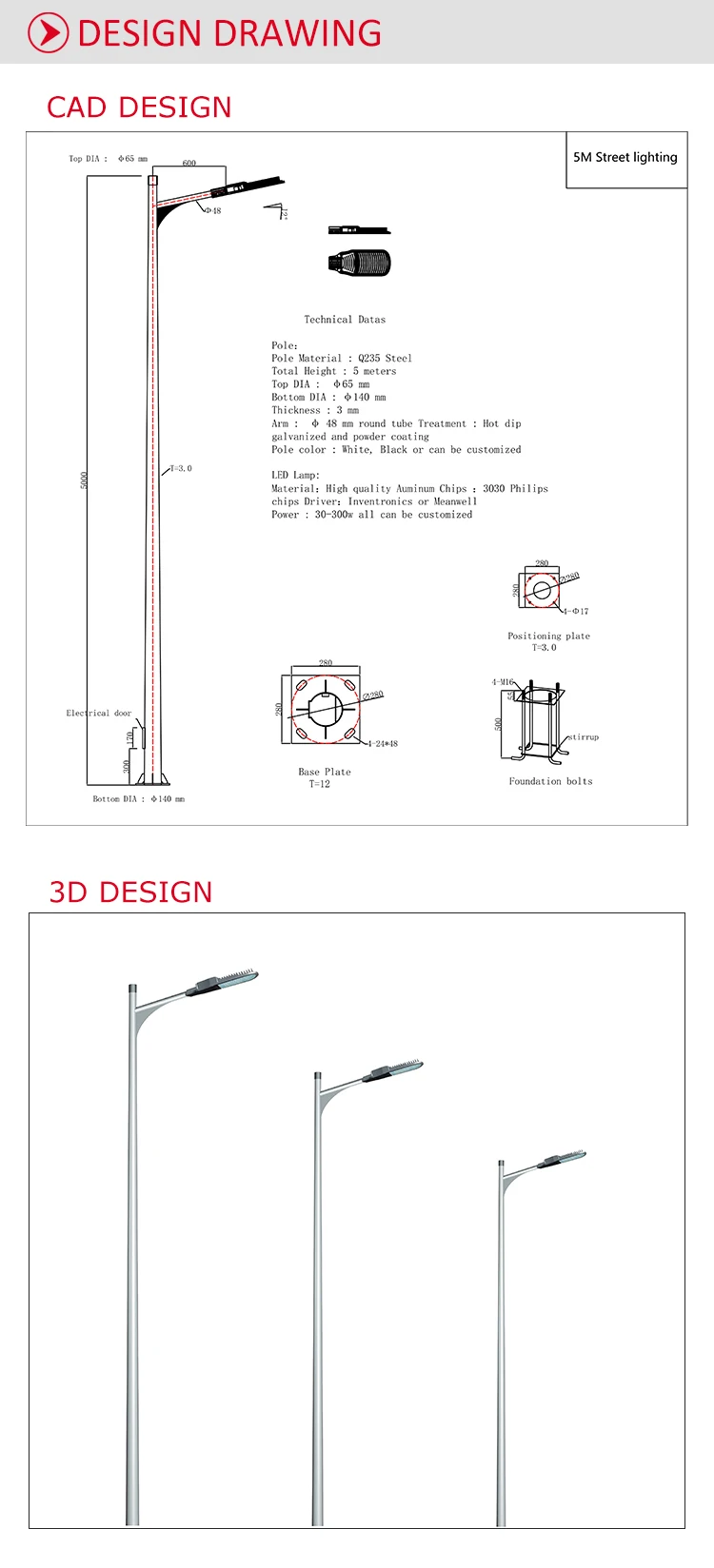 China Manufacturer Hot Sale 5m Galvanized Street Lamp Post - Buy 5m ...