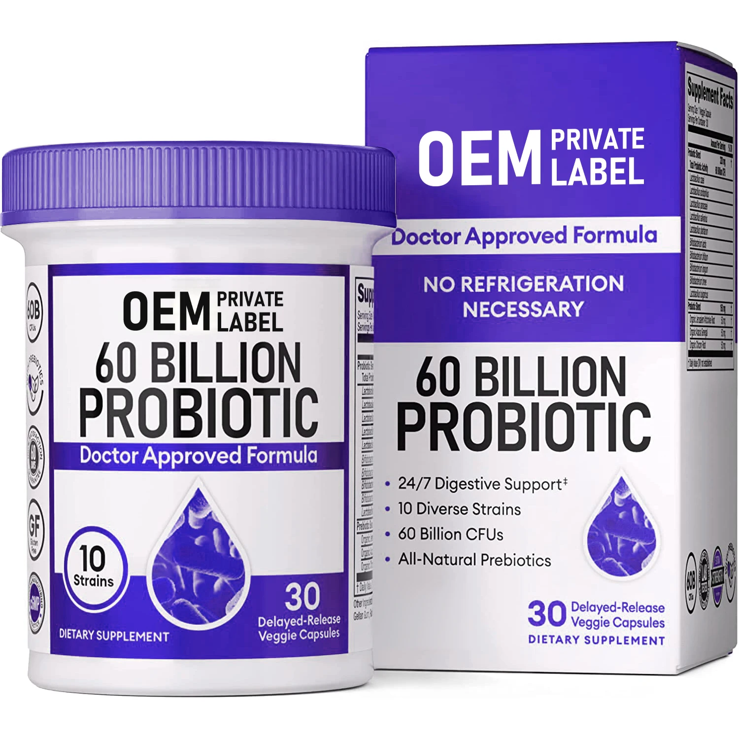 Probiotic Prebiotic Capsules - 60 Billion CFU Vegan Supplement