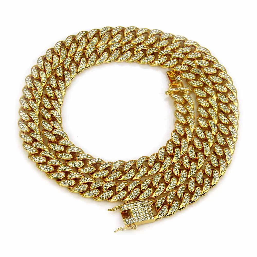 Cubic Zirconia Cuban Linked Chain Ice Out Necklace Jewelry Gold Color ...