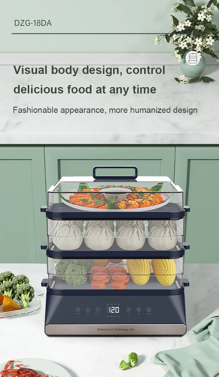 Home Electric Food Steamer Multifunctional Plastic 18l 3 Layers Cooker ...