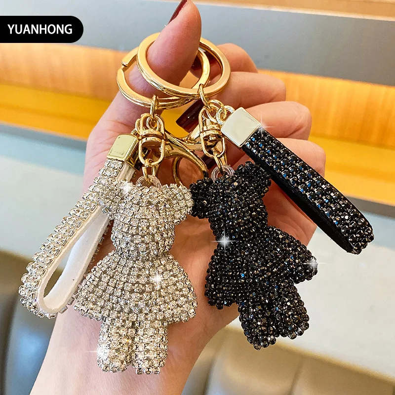 Girls Fashionable Luxury Diamond Teddy Crystal Bear Pendant Keychain ...
