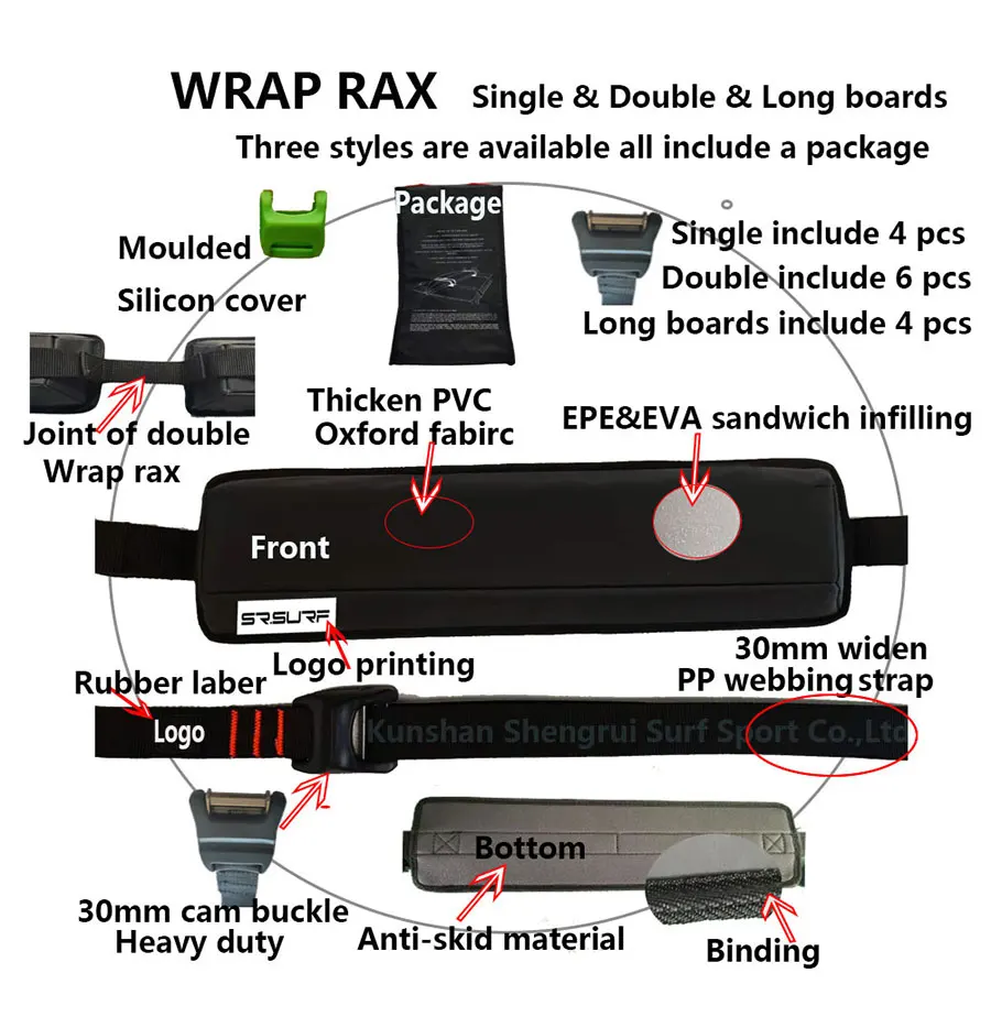 Wrap Rax Double Car Accessories Rack Pad Tie Down Straps Kayak Car Roof ...