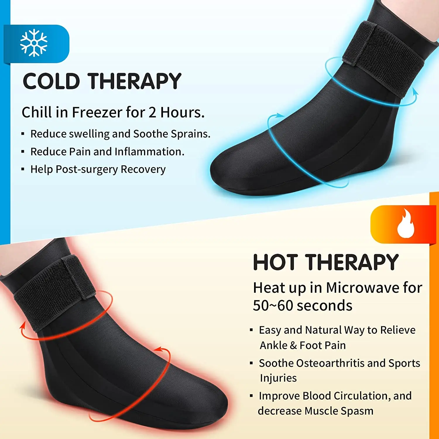 Reusable Gel Cold Therapy Cooling Sock - Ankle Foot Ice Pack Wrap