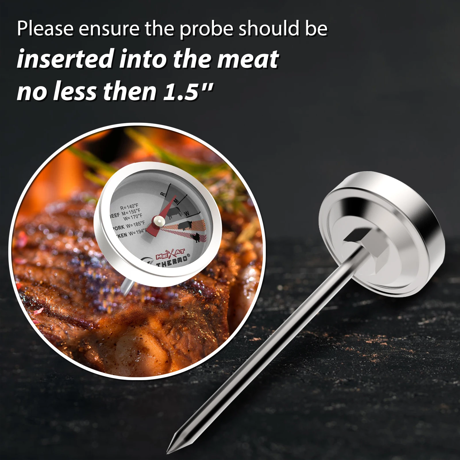 Mini Steak Thermometer Dial BBQ Bimetal Food Meat Thermometer Steak ...