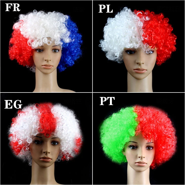 National Country Flag Colorful Afro Football Flag Fan Wig Short Curly ...