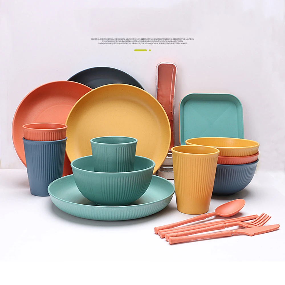Colorful Reusable Eco Friendly Wheat Straw Plastic Picnic Dinnerware ...