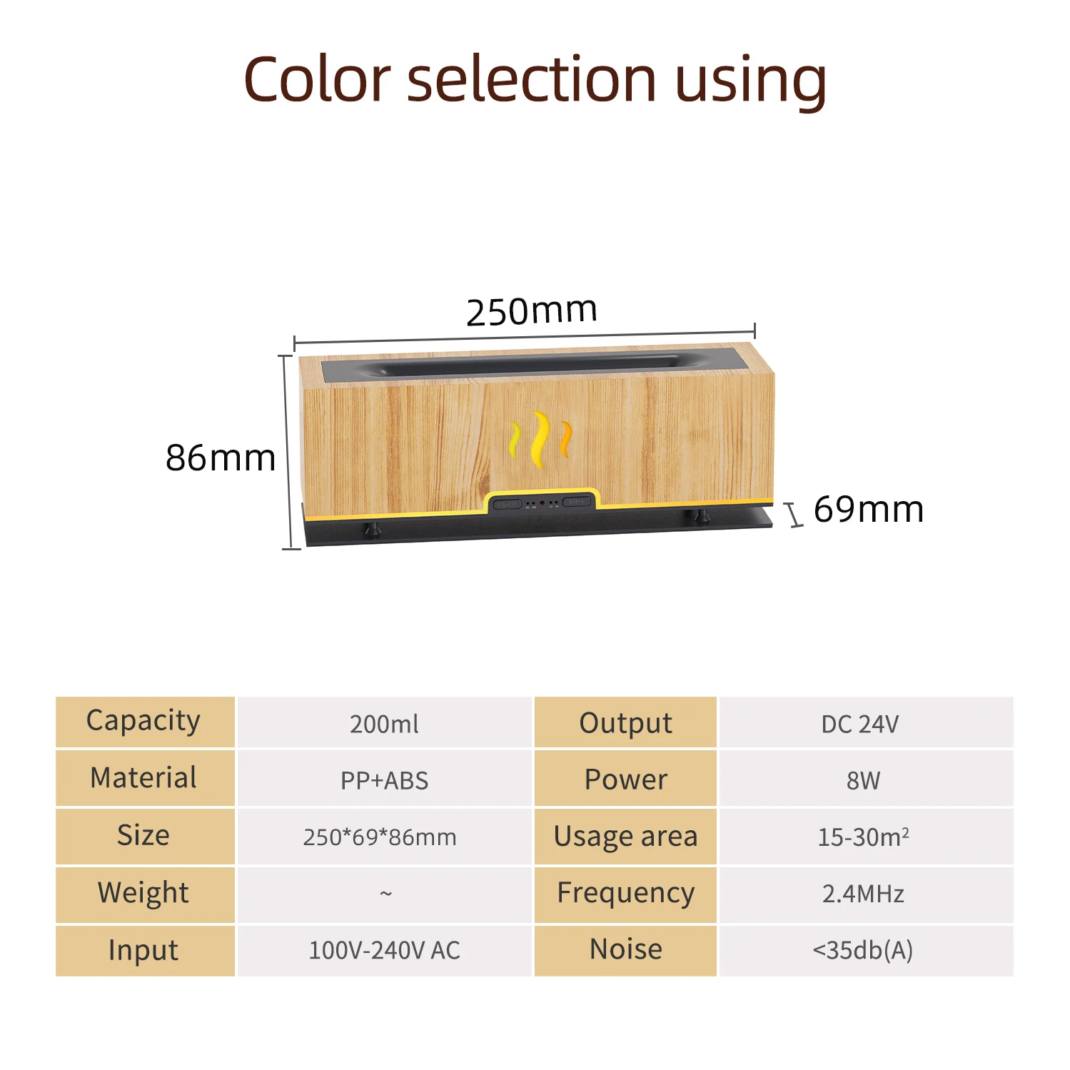 Rectangular Flame Aromatherapy Diffuser 200ml Humidifier Purifier ...