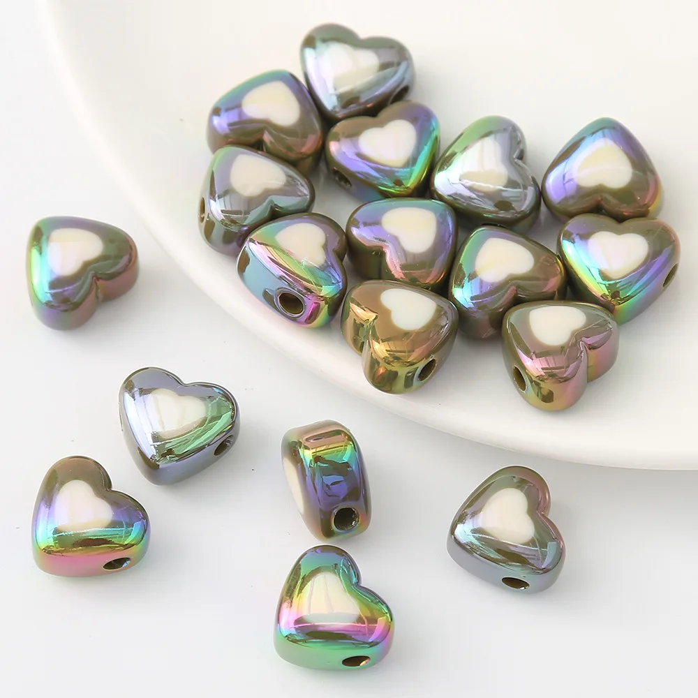 Fashion Diy Uv Plated Heart Shape Acrylic Beads Inner Chunky Beads For ...