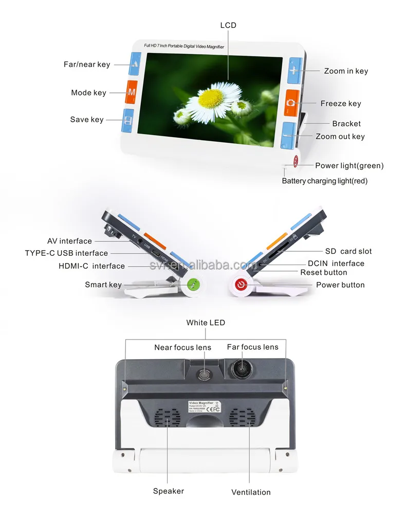Digital Hd 7 Inch Lcd Display Video Magnifier With Zoom & Built-in Stand