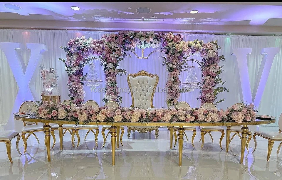 Luxury Round Wedding Mandap Stage Pillar Floral Stand Backdrop Gold ...