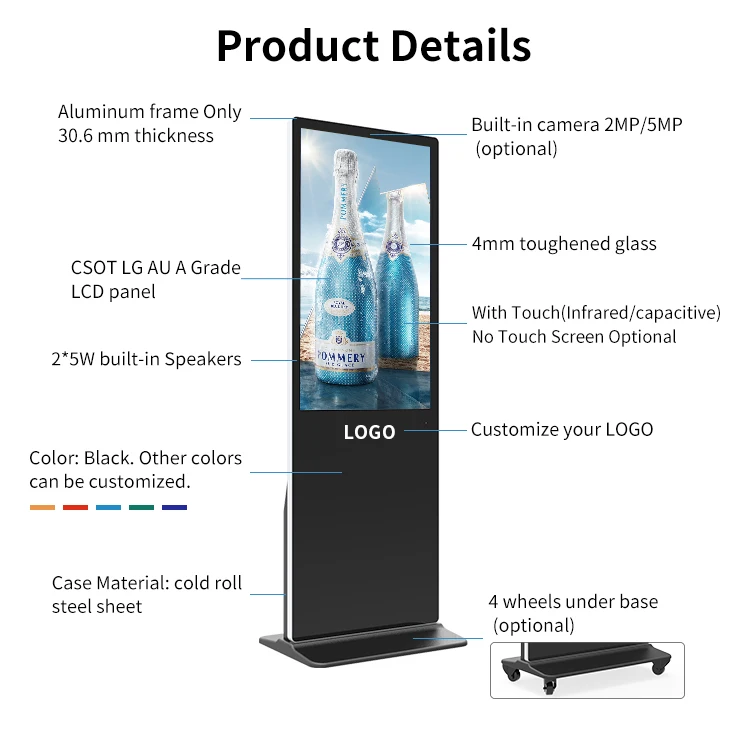 Ultra Thin Lcd Advertising Kiosk 32/43/49/55/65 Inch Floor Stand ...